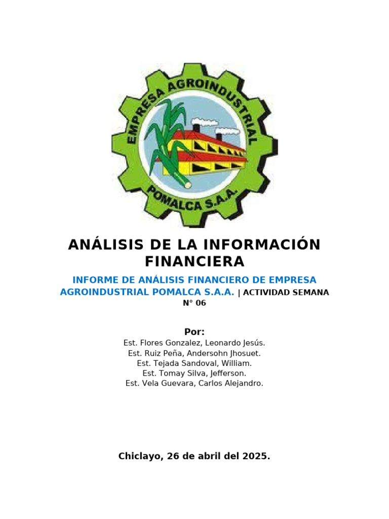 Análisis Financiero de Pomalca S.A.A. | PDF | Business | Estado financiero