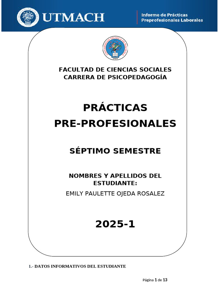 Prácticas Preprofesionales de Emily Ojeda | PDF | Maestros | Psicología ...