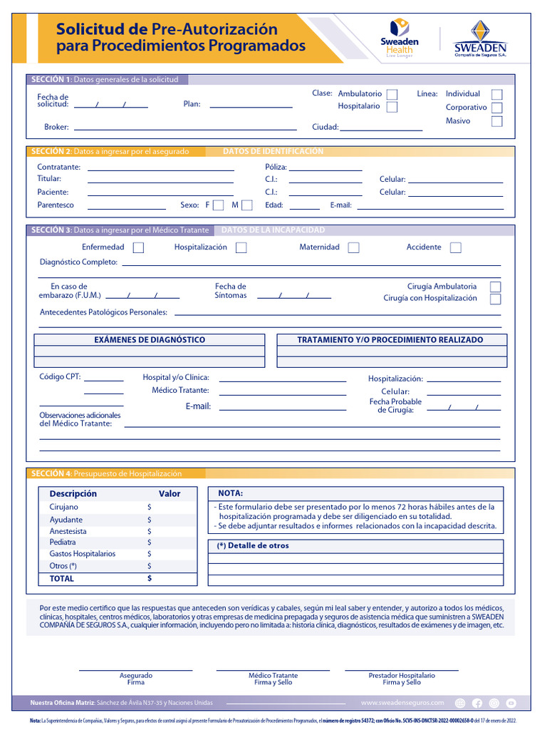 4 Solicitud de Pre-Autorizacion para Procedimientos Programados | PDF | Hospital | Medicina
