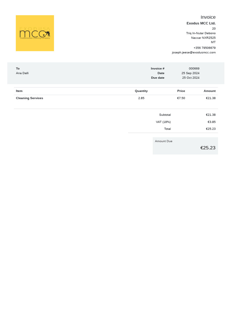 Invoice: 20 Triq In-Nutar Debono Naxxar NXR2525 MT +356 79506679 | PDF
