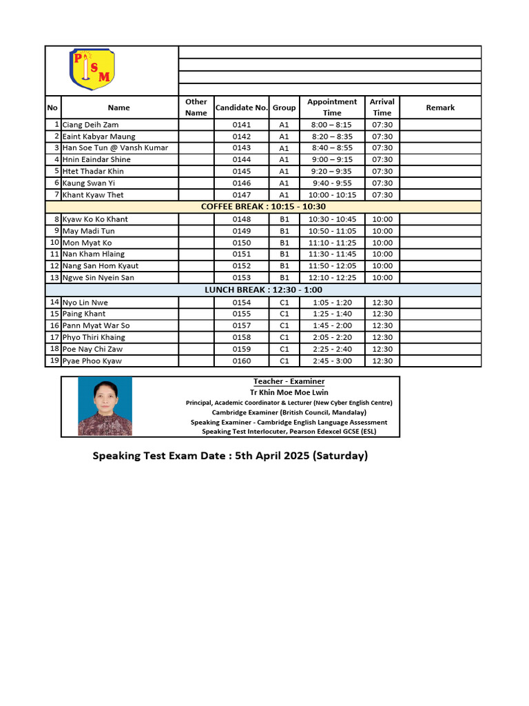 TR Moe - IGCSE Speaking Exam Schedule (June 2025 Series) | PDF ...