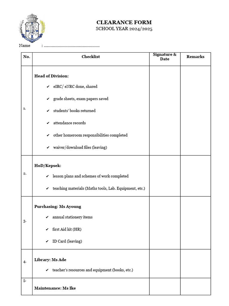 Teacher Transfer Clearance Checklist | PDF