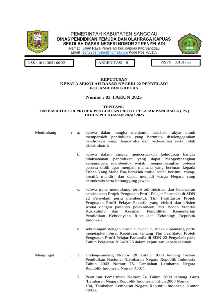 SK p5 Kelas 4 2025 | PDF