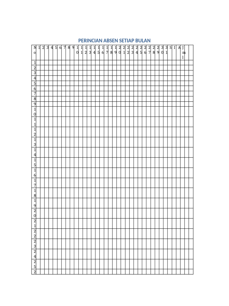 Format Absen Siswa Bulanan Excel | PDF