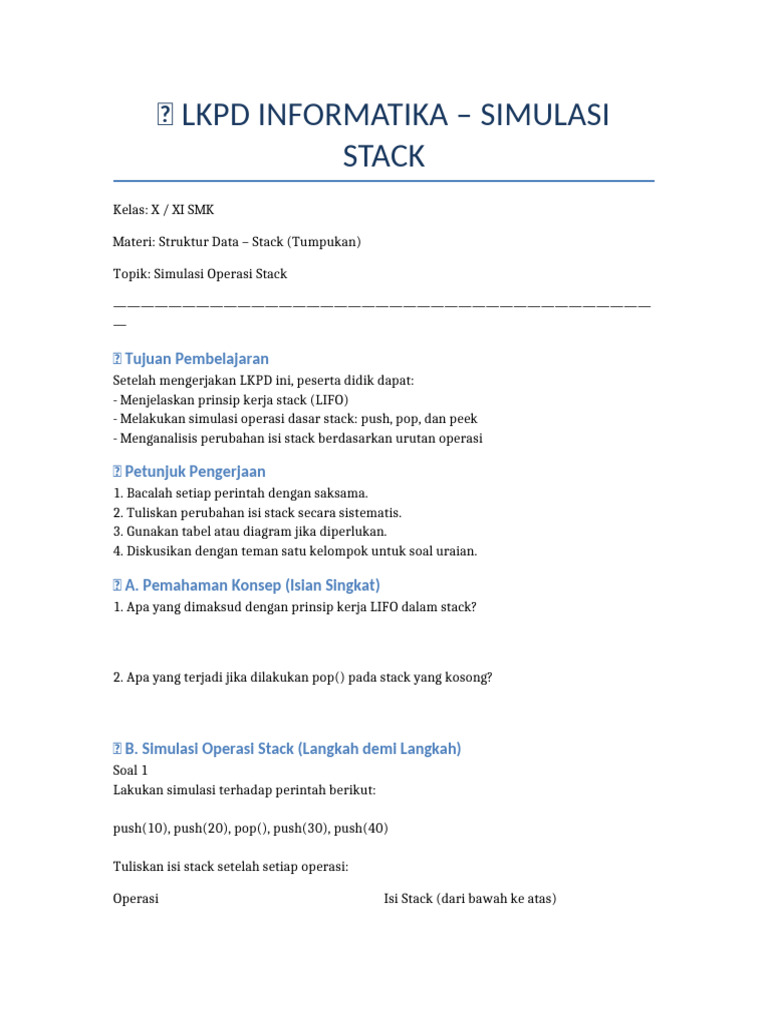 LKPD Simulasi Stack | PDF