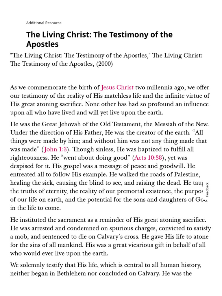 The Living Christ: The Testimony of The Apostles | PDF | Jesus ...