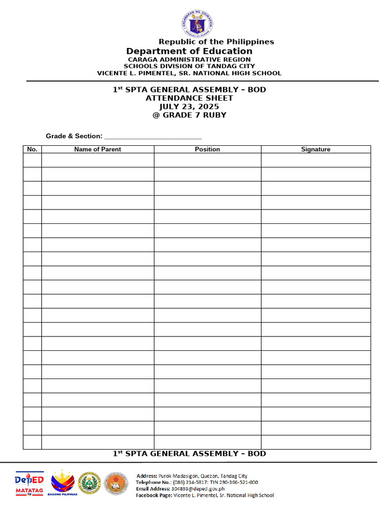 Spta General Assembly Attendance Sheet | PDF