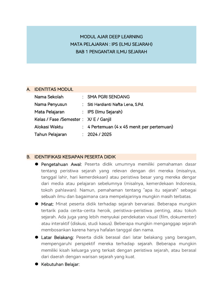 Modul Ajar Sejarah Kelas 10 s 1 | PDF