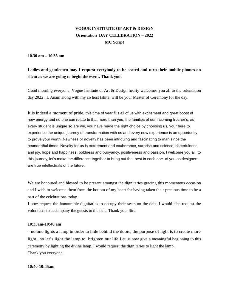 Script - Orientation Day 2019 | PDF