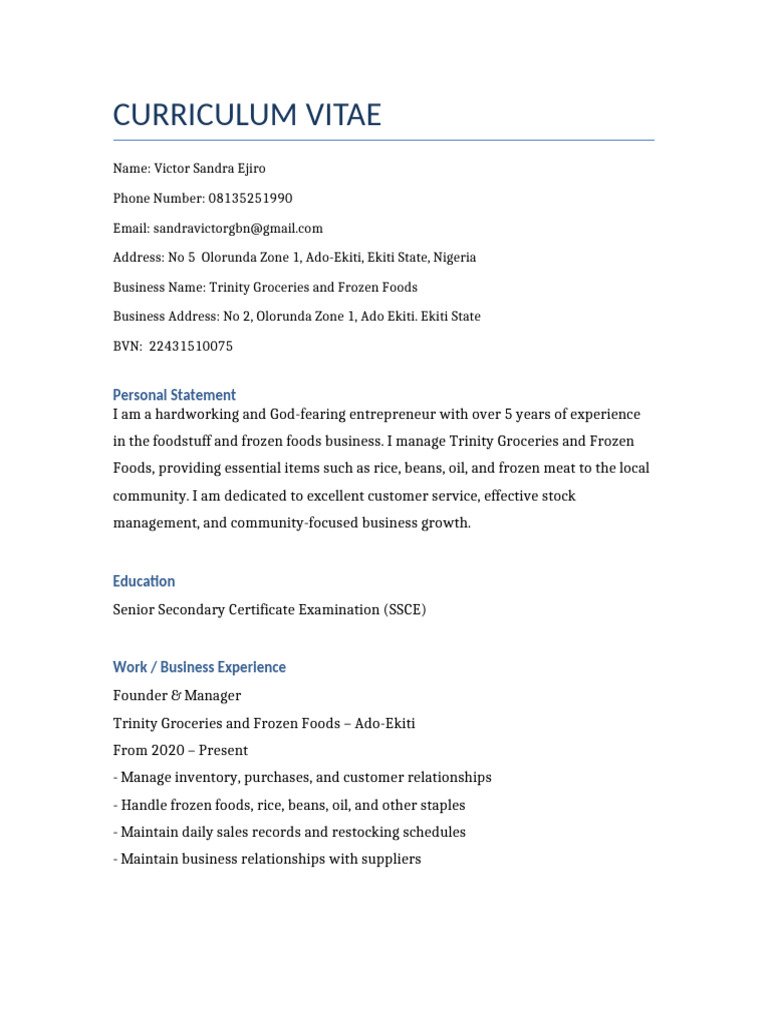 Victor Solomon CV BOI | PDF