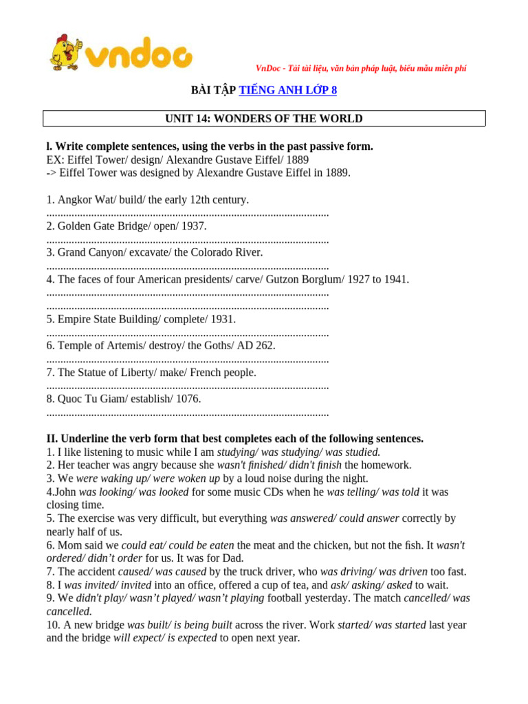 English Exercises for 8th Grade Students | PDF