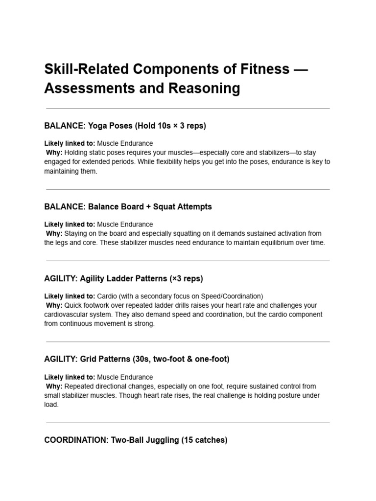 Skill Related Components of Fitness Assignment | PDF | Endurance ...