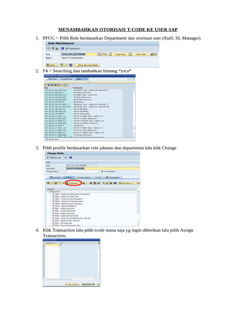 Otorisasi T-Code untuk User SAP | PDF