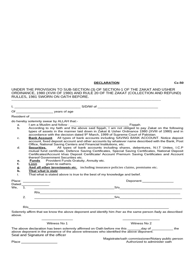 Zakat Form For Efu Life Insrance | PDF | Deposition (Law) | Oath