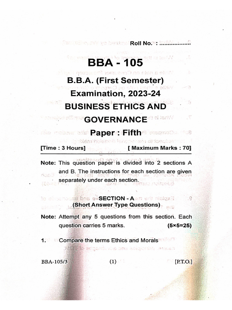 Business Ethics Exam Paper | PDF