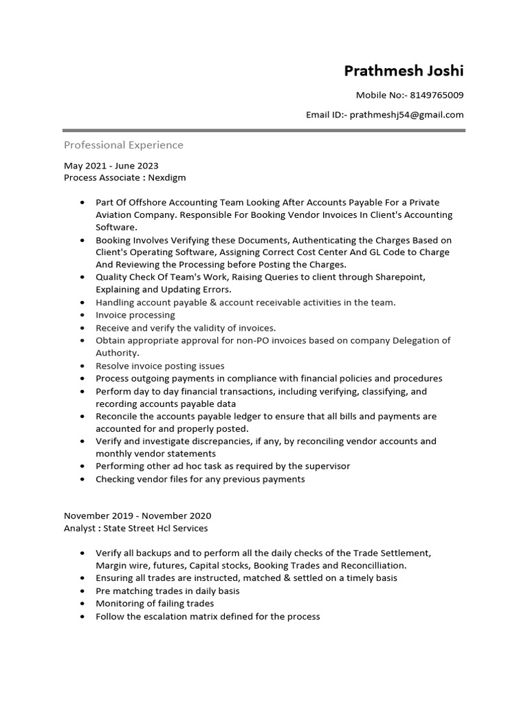 Prathmesh Joshi: Accounting Professional | PDF | Accounts Payable ...
