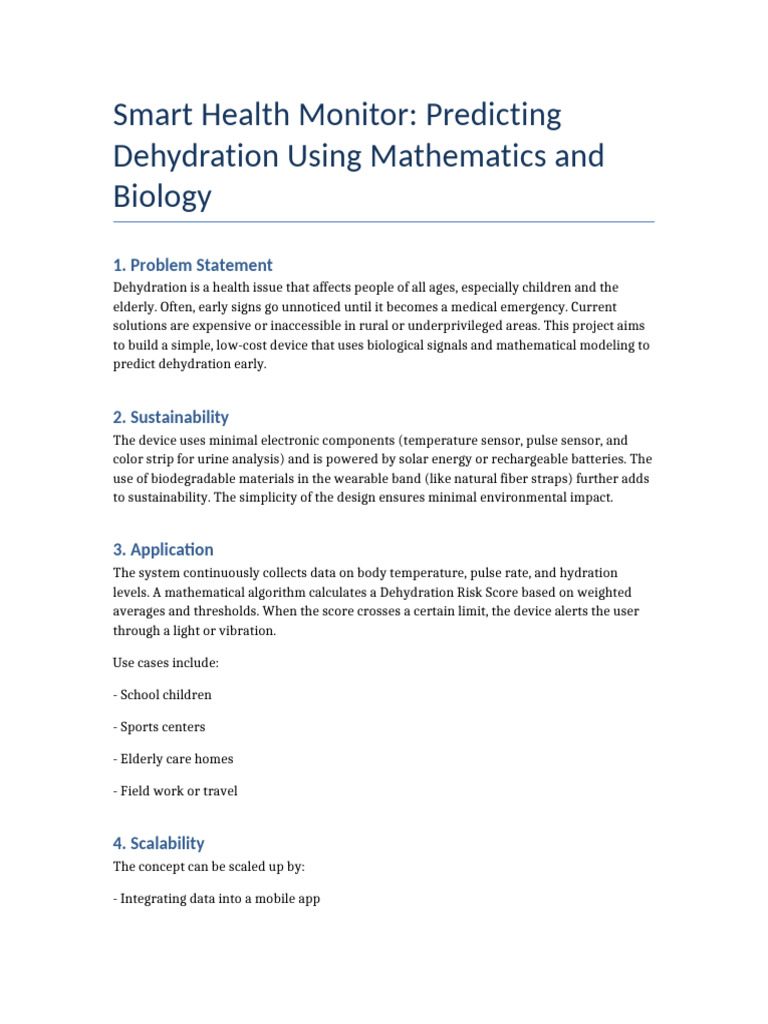 Smart Health Monitor for Dehydration | PDF | Wearable Technology | Sensor
