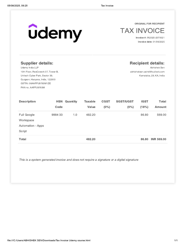 Tax Invoice Study Google WP 0725 | PDF