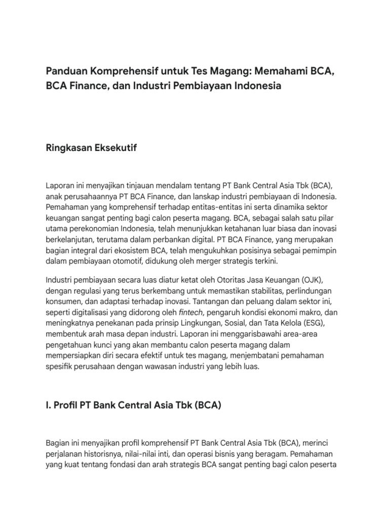 Panduan Tes Magang BCA Finance | PDF