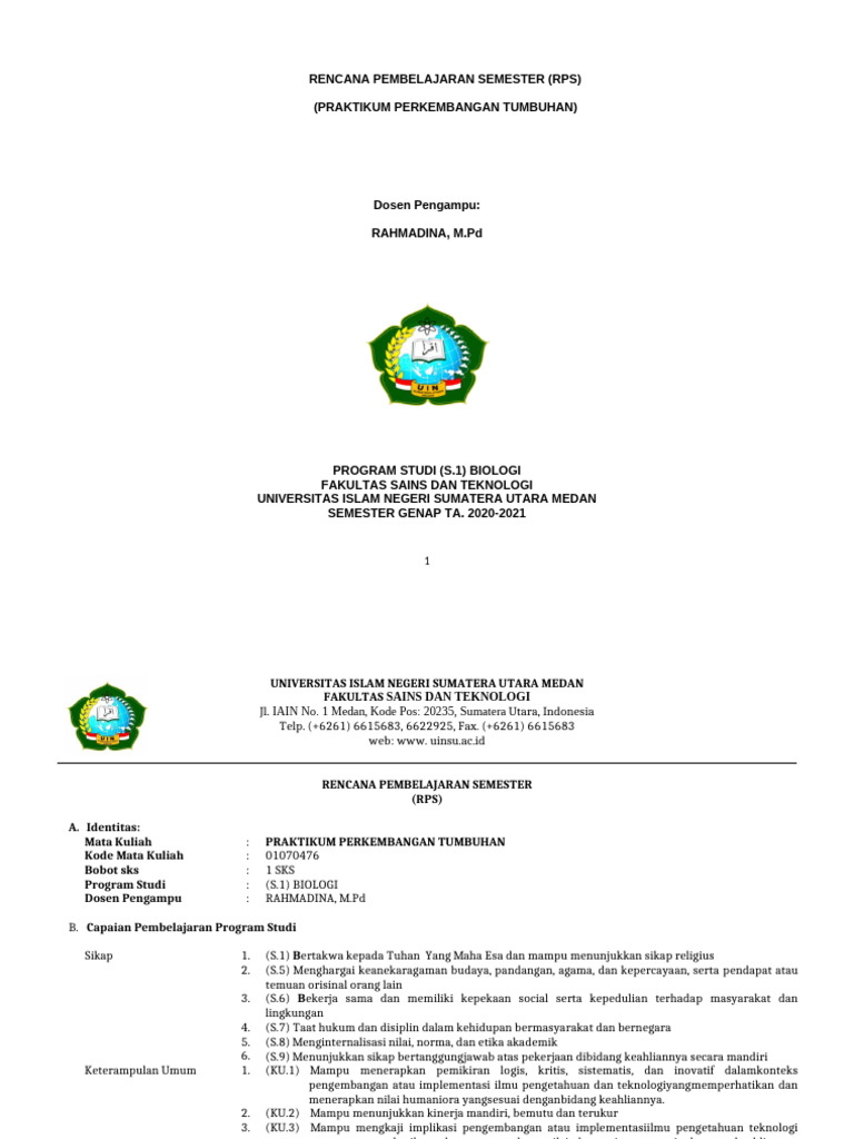 Rps Prak. Perkembangan Tumbuhan 2020-2021 | PDF