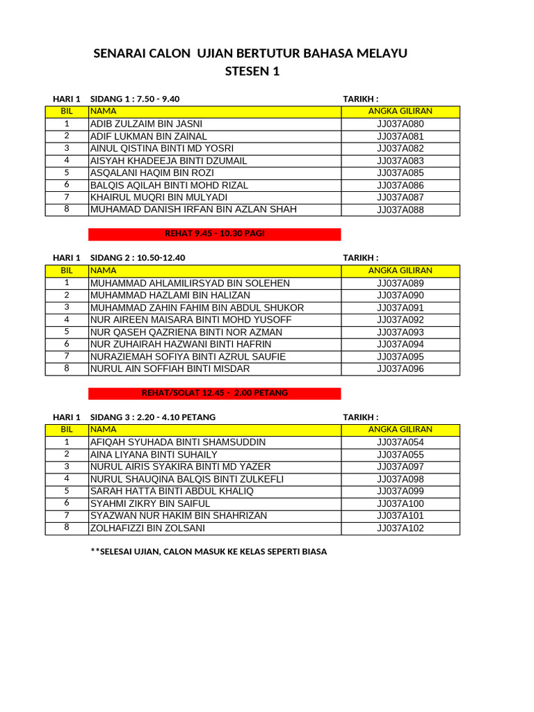 Jadual Calon Ubbm SPM 2025 | PDF