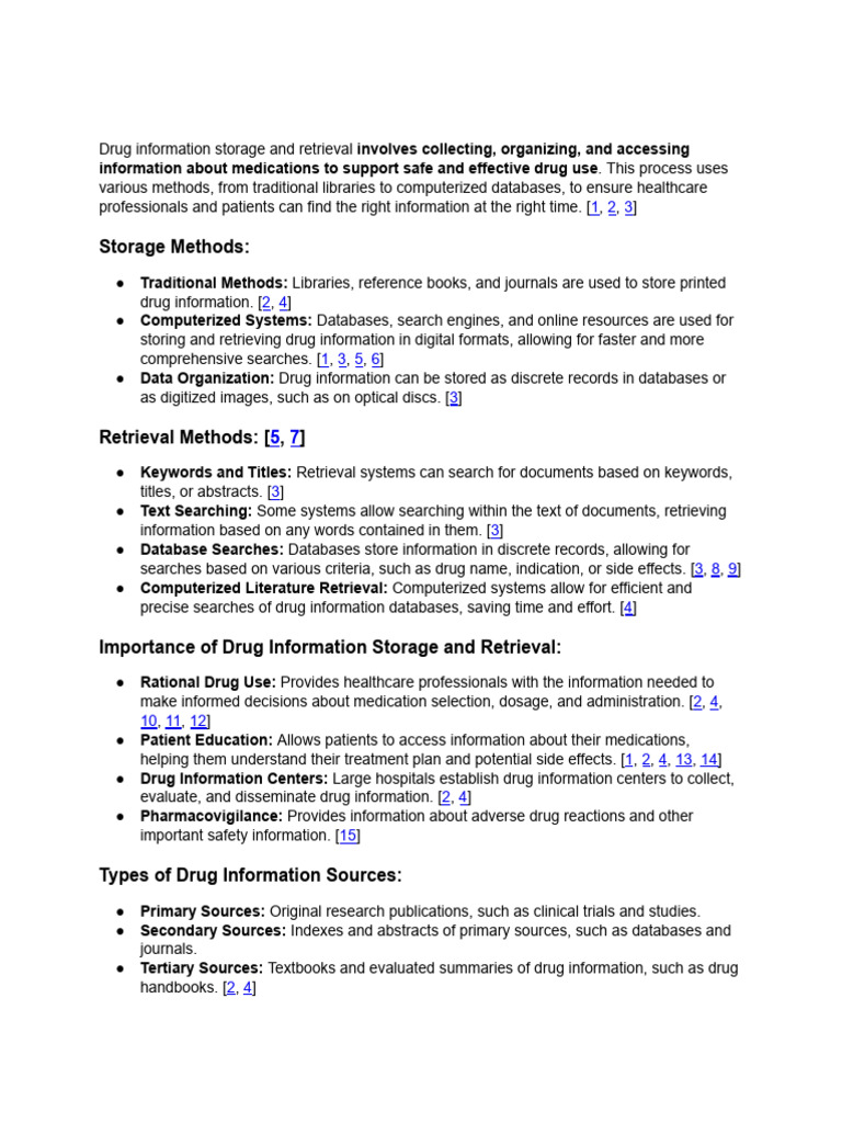Drug Information Storage & Retrieval Methods | PDF | Information ...