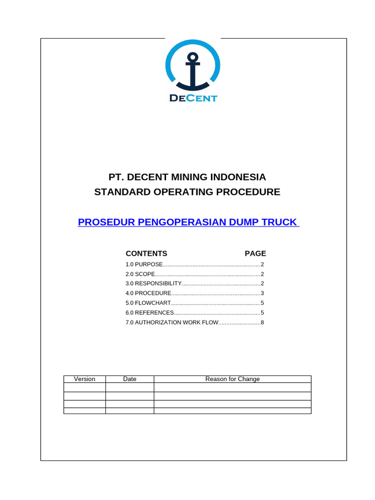 Prosedur Operasional Dump Truck DMI | PDF