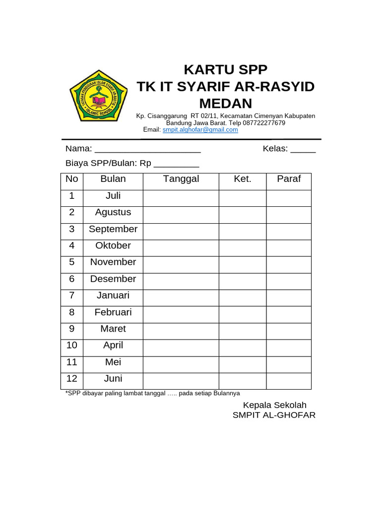 Contoh Kartu SPP | PDF