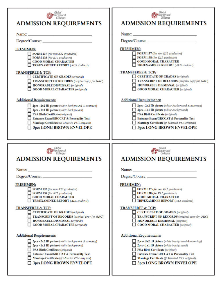 Admission Requirements Updated Pdf