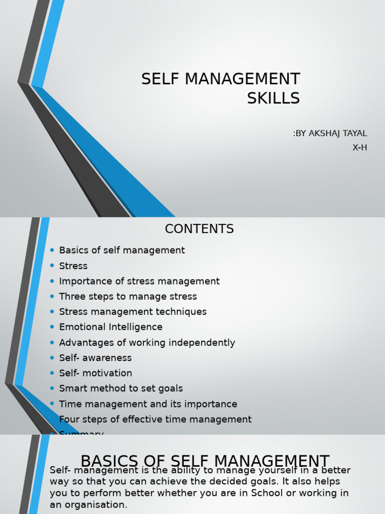 Self Management Skills | PDF | Emotions | Stress Management