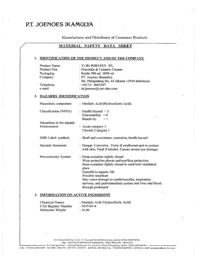 Msds Yuri Porstex | PDF