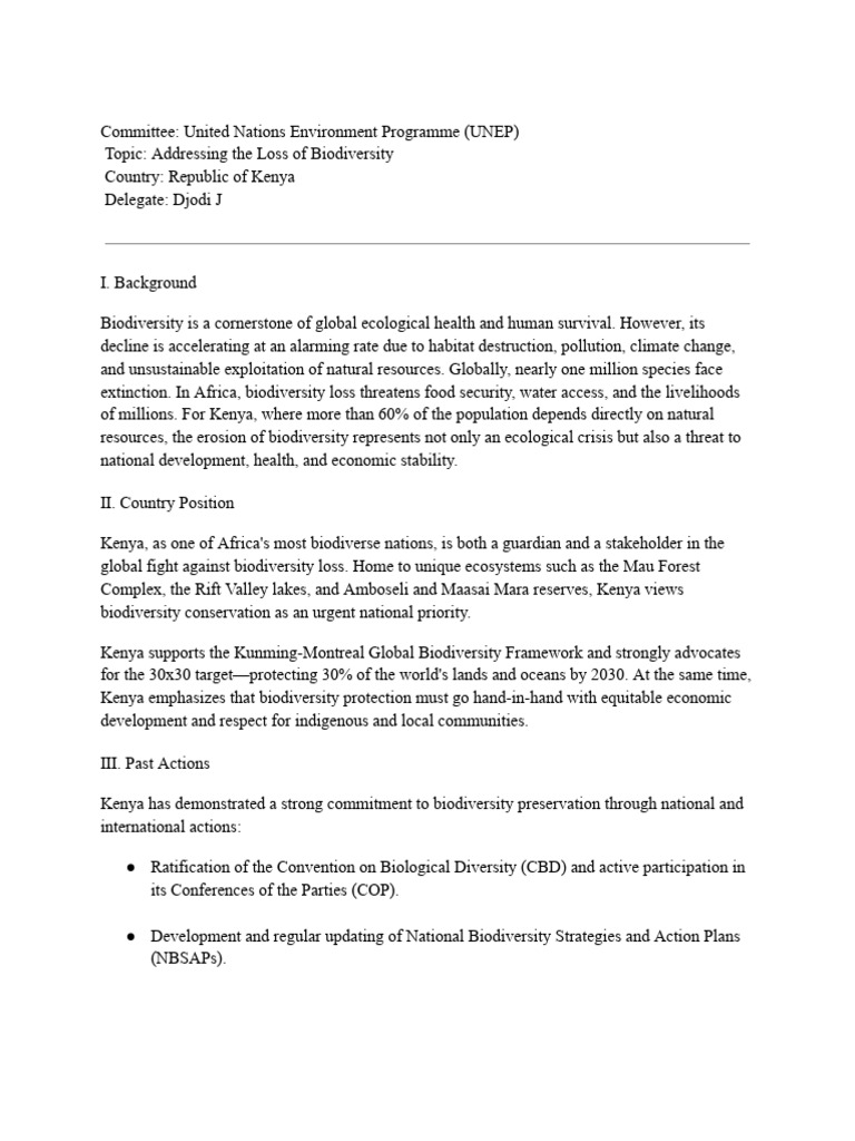 Kenya Djodi DahaMUN2025 | PDF | Biodiversity | Conservation Biology