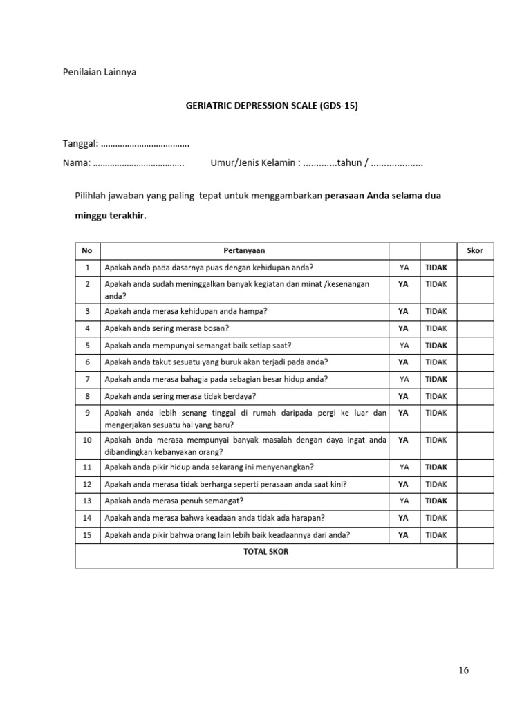 Skala Depresi Geriatrik (GDS) Indonesia | PDF