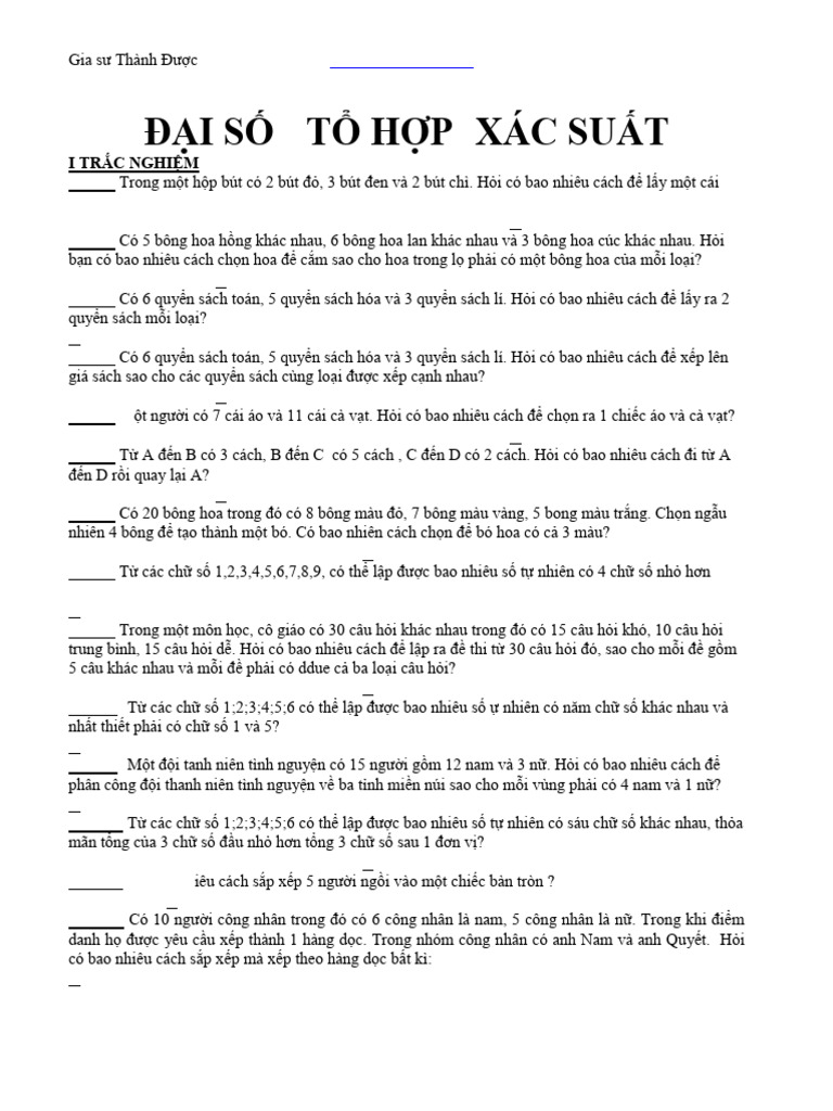 Trac Nghiem to Hop Xac Suat Trac Nghiem to Hop Xac Suat 2 | PDF