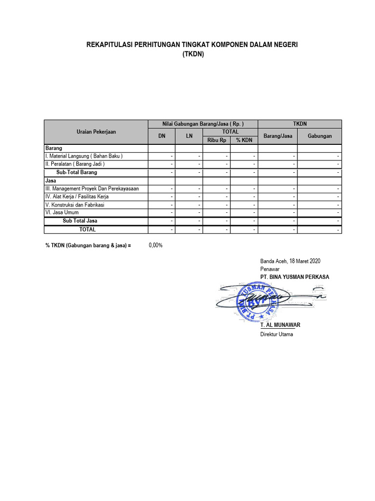 4. Rekapitulasi Perhitungan TKDN | PDF