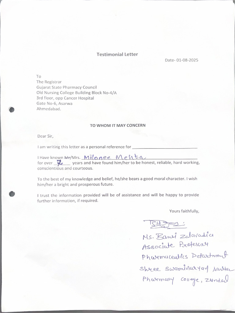 Testimonial Letter | PDF