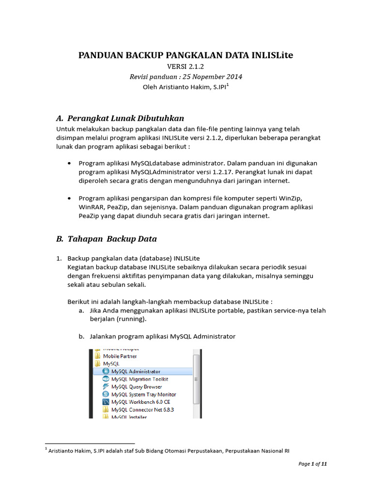 Panduan Backup Data Inlislite 212 Rev 25112014 | PDF