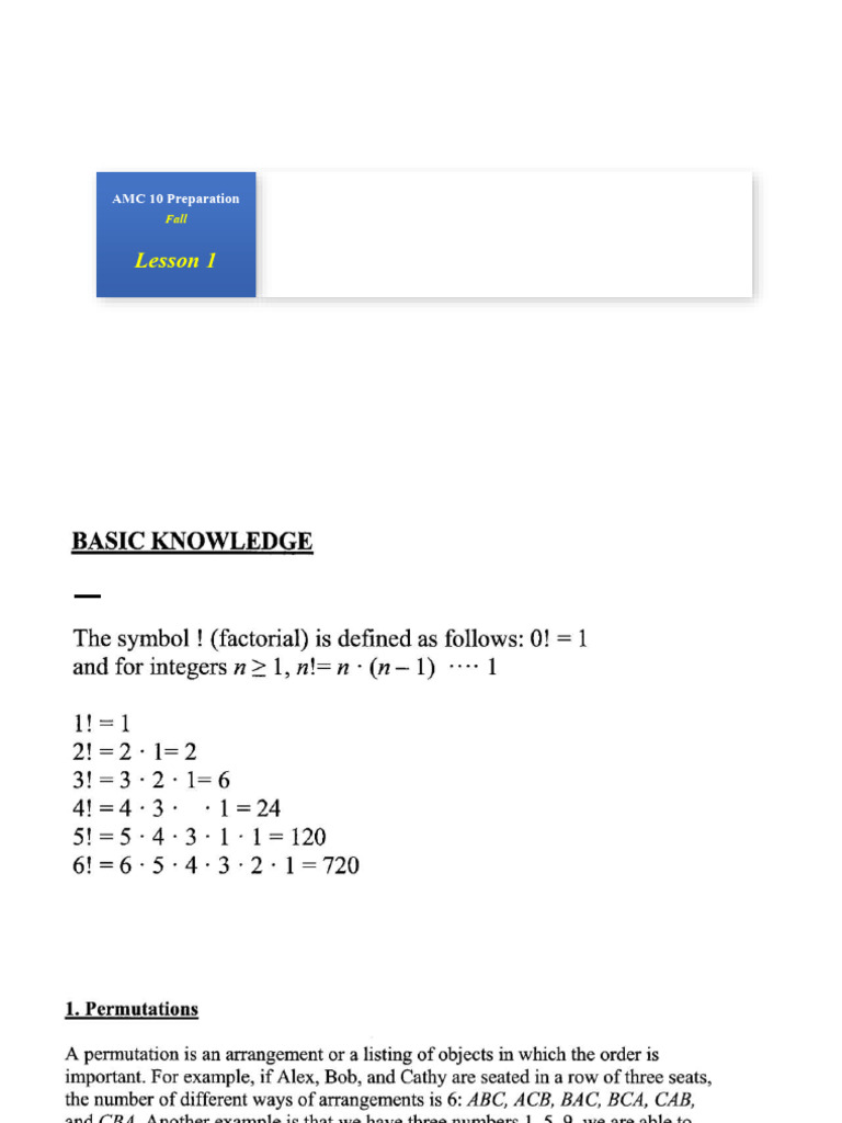 AMC 10 Fall Lesson 01 Slides - Counting & Probability - Permutations ...