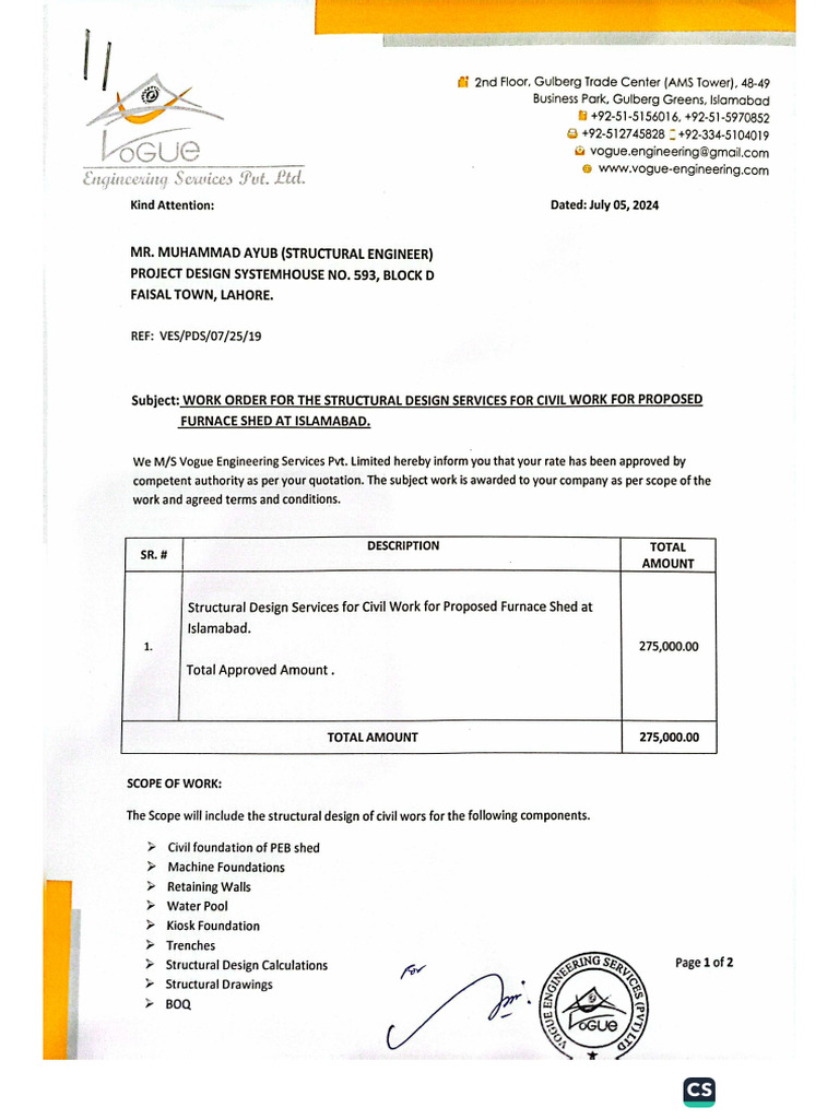 Work Order For PDS | PDF