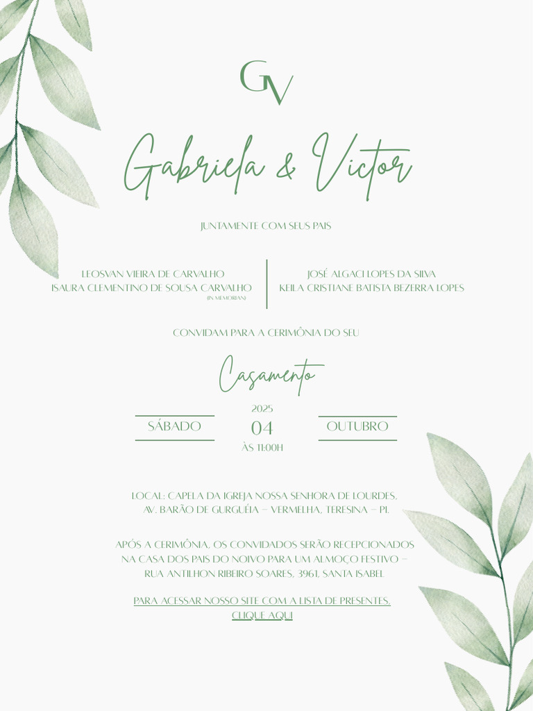 Convite Casamento Gabriela e Victor | PDF