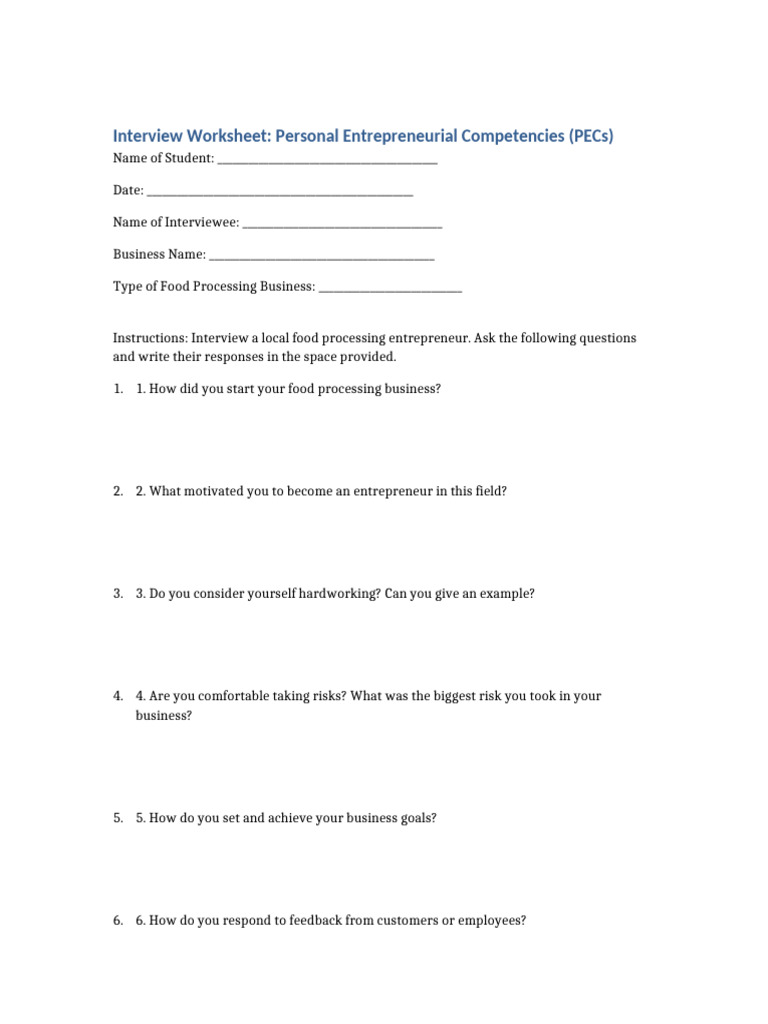 PECS Interview Worksheet | PDF