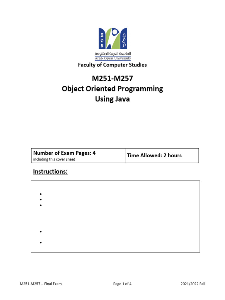 M251-M257 Final Fall 2022 | PDF | Method (Computer Programming ...