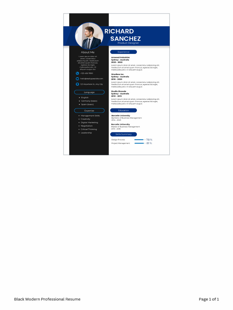 Black Modern Professional Resume | PDF