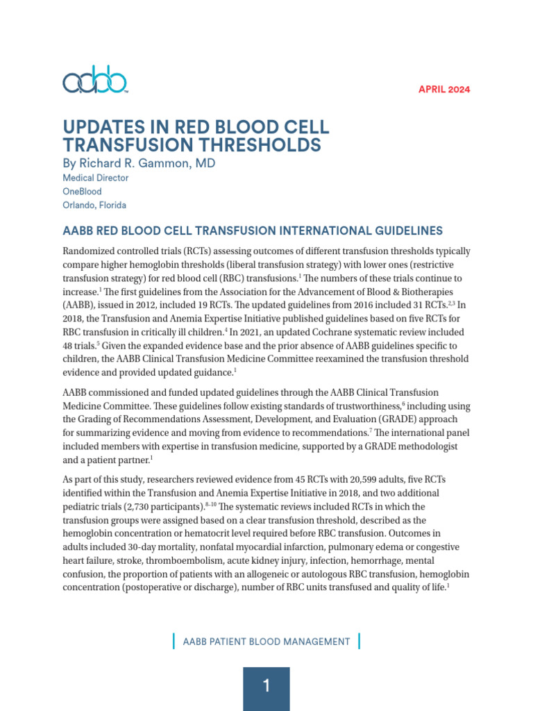 Updates in Red Blood Cell Transfusion Thresholds | PDF | Blood ...