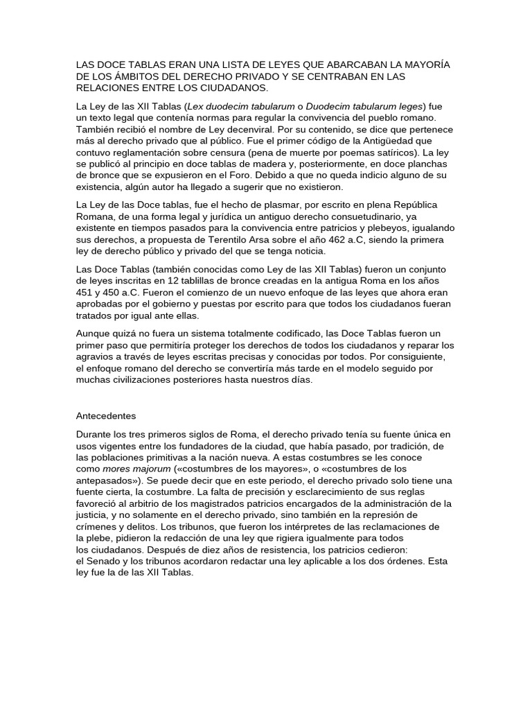 Ley de las XII Tablas: Código Romano | PDF | Antiguedad clasica ...