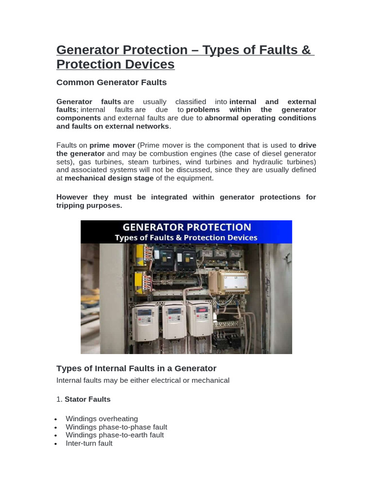 Generator Faults and Protection Methods | PDF | Electric Generator | Relay
