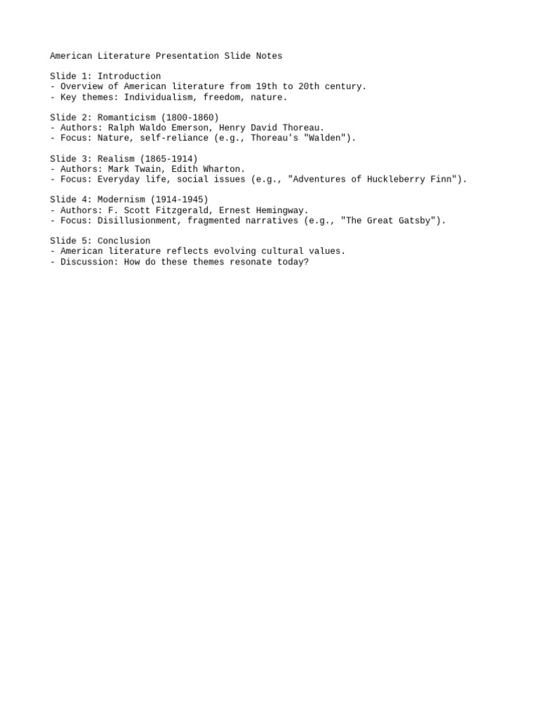 Overview of American Literature Themes | PDF