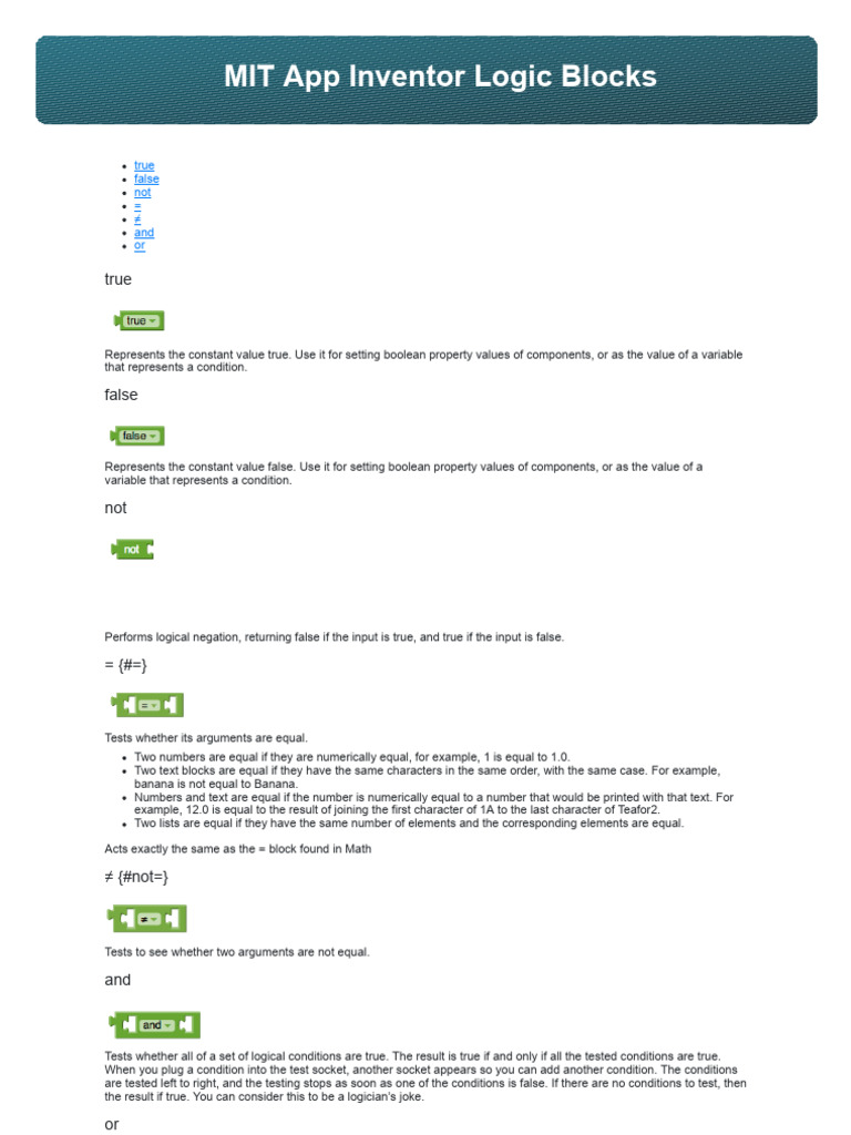 MIT App Inventor Logic Blocks Guide | PDF