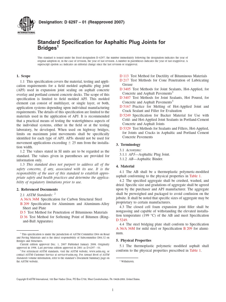 Standard Specification For Asphaltic Plug Joints For Bridges | PDF ...