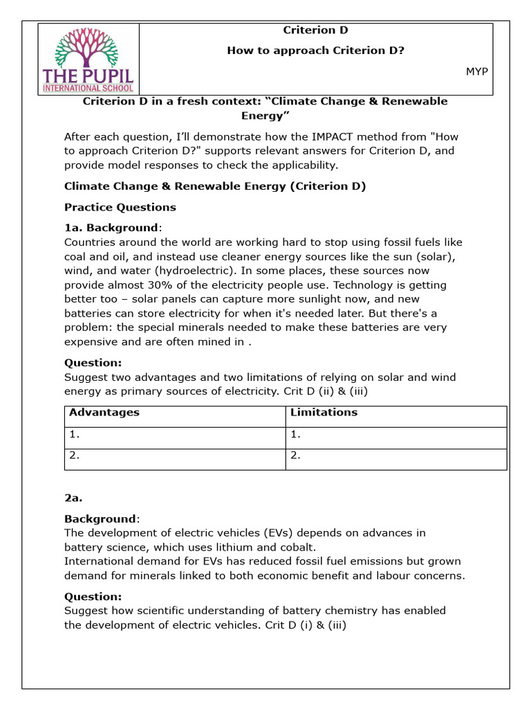 Practice Criterion D Questions MYP Sciences | PDF | Electric Vehicle ...